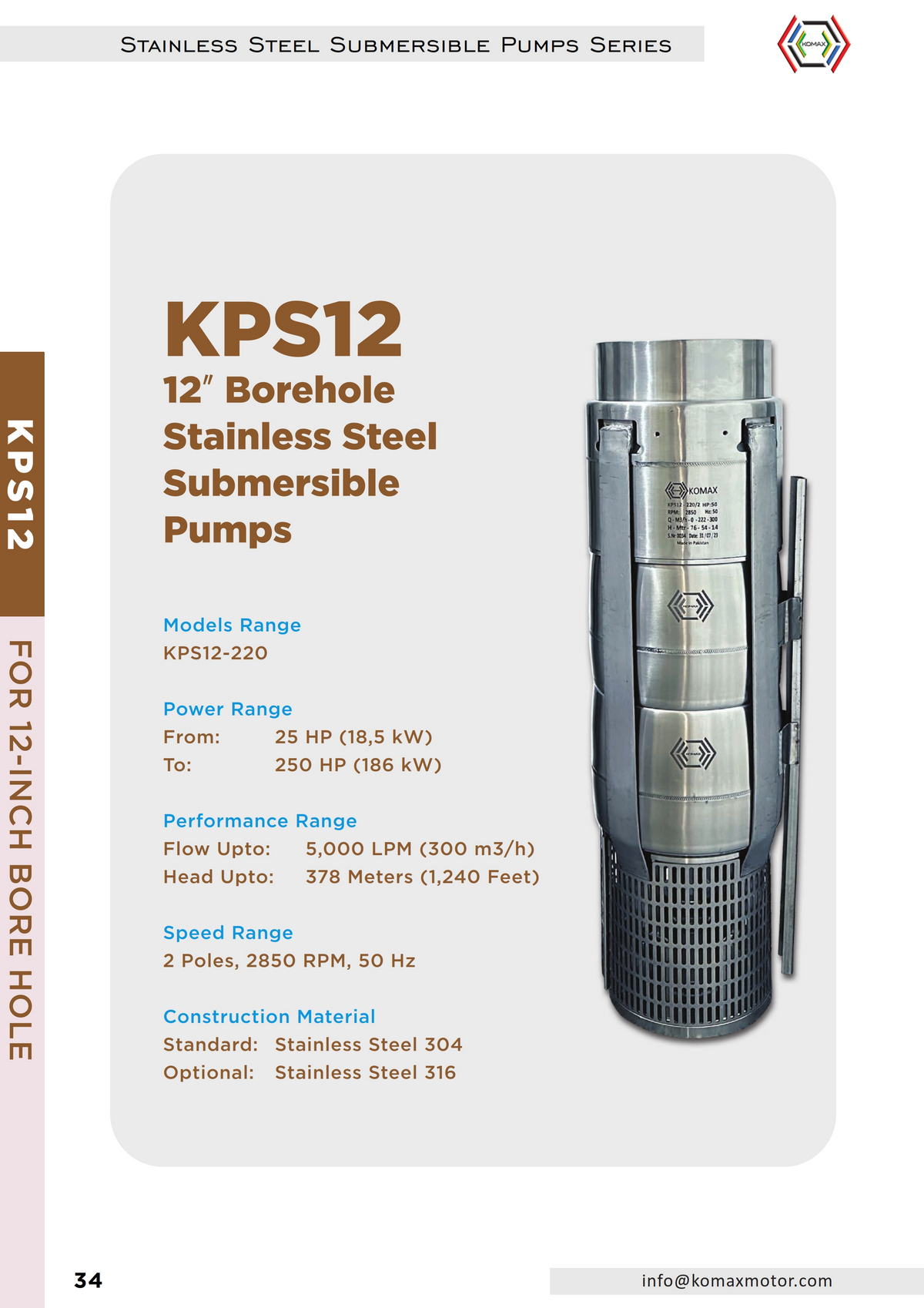 Komax Submersible Pump KPS 5,6,8,10 50Hz